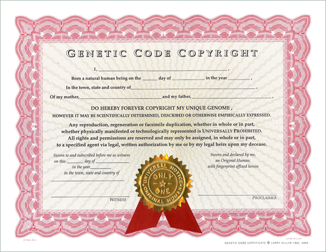 COPYRIGHT YOUR DNA! Download certificates here - Only One Larry Miller